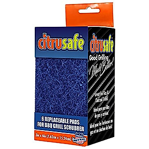 CitruSafe 6 Count Replaceable BBQ Grill Scrubber Pads - Removes Grease and Burnt Food Safely from Gas and Charcoal Grill Grates