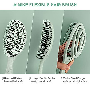 AIMIKE Detangling Hair Brush, Vented Detangler Brush for Curly, Thick & Knotted Hair, No Pull Detangling Brush w/ Flex Soft Bristles, Glide Through Tangles for Women, Kids, Men, Wet & Dry Hair- Green