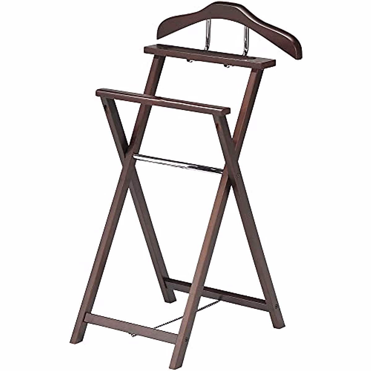 Pilaster Designs Contemporary Walnut Solid Wood Faydell Folding Cloth Valet Stand Organizer