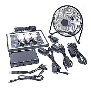 DYRABREST Solar Generator Portable Lighting System Kit, Solar Powered Panel+Fan+3x1W 12V Bulbs