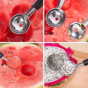 Double-Sided Fruit Melon Baller Spoon, 2 in 1 Stainless Steel Melon Ballers Melon Scoop for Watermelon Cantaloupe Ice Cream,18cm, Black/Silver