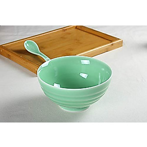 Salad Bowl 28 Ounce Chinese Rice Bowls Celadon Dinnerware Porcelain Cereal Bowls Microwave and Dishwasher Safe (6.5 Inch, Green)