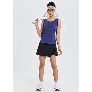 BALEAF Women's Golf Skirts High Waisted Tennis Skorts with Slit Athletic Running Skirt with Shorts and Zip Pockets Black L
