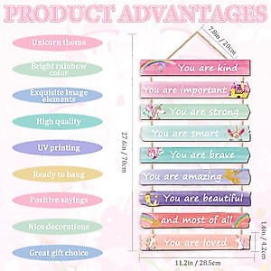 Yookeer Set of 9 Unicorn Rainbow Room Wall Decor for Teen Girls Inspirational Wall Unicorn Rainbow Motivational Art Aesthetic pink Wood Art Signs for Princess Nursery Room Bedroom