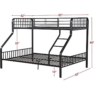 LEEKOUS Upgrade Version Stronger Metal Twin XL Over Queen Bunk Bed, Industrial Style Heavy Duty Thicken Steel Bunk Beds Frame Twin XL Over Queen Size with Ladder, Easier Assembly, Gunmetal