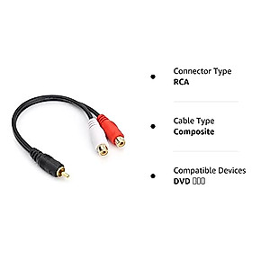 JSJ RCA (M) to 2 RCA (F) Stereo Audio Y Adapter Subwoofer Cable (24k Gold Plated) 1 Male to 2 Female Y Splitter Connectors Extension Cord (20CM/0.5FT)