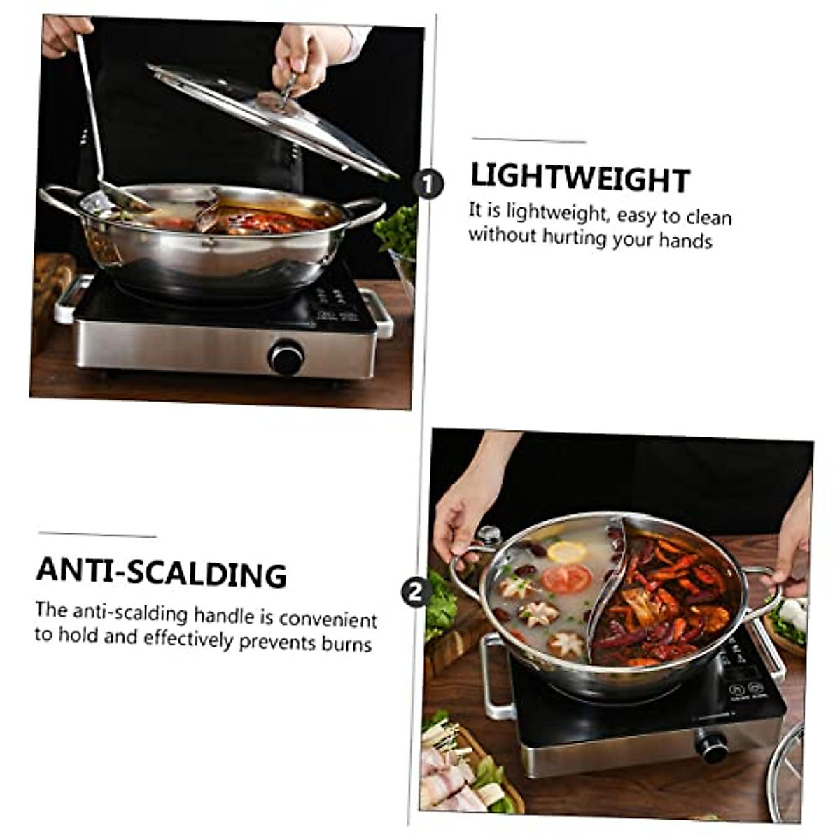 Angoily Stainless Steel Mandarin Duck Pot Clear Cooking Pots Korean Cookware Korean Hot Pot Shabu Shabu Cooker Stainless Steel Sauce Pan with Lid Taichi Pot Shabu Shabu Kitchenware Set