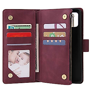 N9 Compatible with Samsung Galaxy A52 5G Wallet Case,Leather Zipper Magnetic 6 Card Slots Purse Protection Back Cover Compatible with Samsung Galaxy A52 5G(Wine Red)