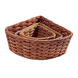 Amish Corner Storage Handmade Solid Oak Woven Wicker Basket (Small)