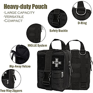 RHINO RESCUE IFAK First Aid Trauma Kit Molle Medical Pouch for Tactical Military Car Travel Hiking (Black)