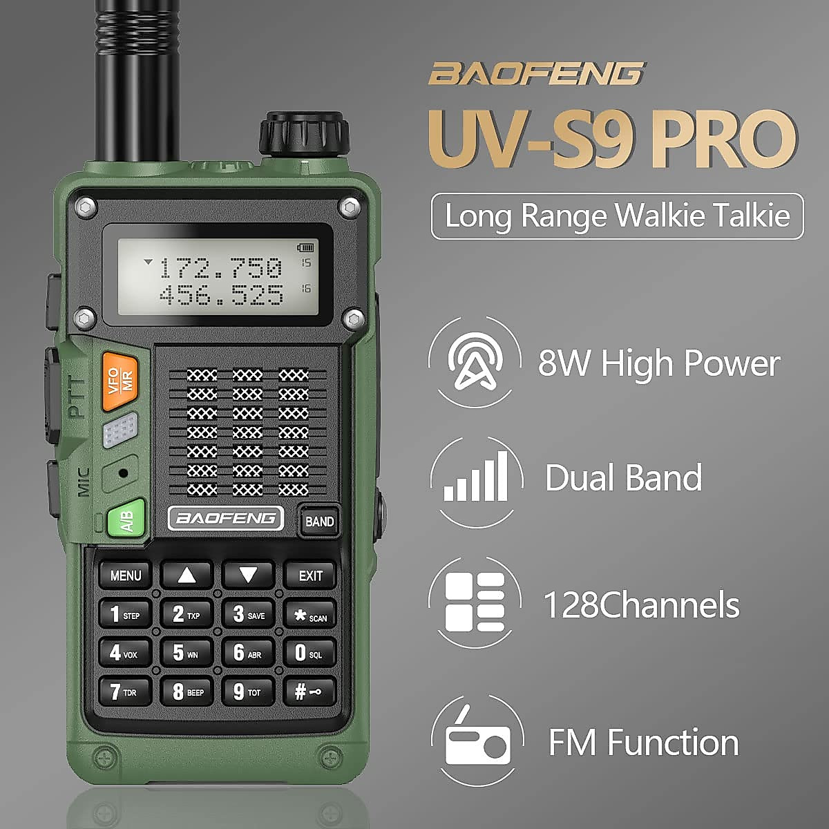 Baofeng UV-S9 Pro 8W Ham Radio Two Way Radio Handheld Walkie Talkies with Rechargeable Battery Long Range Portable Baofeng Radio with complete set