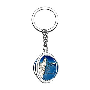 Switzerland Matterhorn Zermatt Keychain Souvenirs Crystal Spinning Round Stainless Steel Key Chain Ring Travel City Gifts Metal