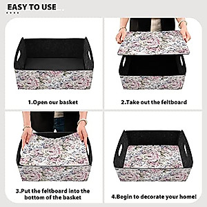 xigua Large Foldable Storage Bins, Felt Storage Basket with Handles, Storage Containers Organizer for Clothes, Toys, Shelves, Closet, Office, Bedroom, Bouquets Of Roses