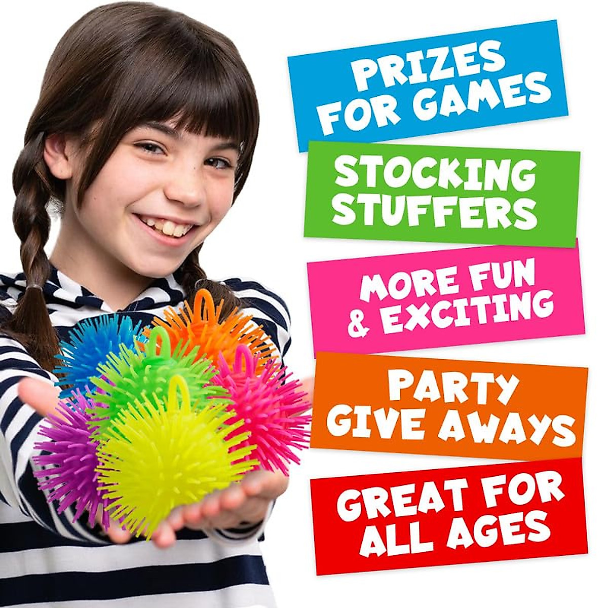 Bedwina Puffer Balls (Pack of 12) - Stress Balls Bulk, Neon Sensory Ball, Stress Relief Squishy Balls & Therapy Ball Toy for Kids for Goodie Bags, Stress Balls Bulk