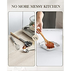 MALACASA Spoon Rest, Large Spoon Rests for Stove Top, Porcelain Spoon Holder for Kitchen Counter, Utensils Rests, Cooking Spoon Holders for Spatula Ladle Tongs, Marble Grey, Series REGULAR