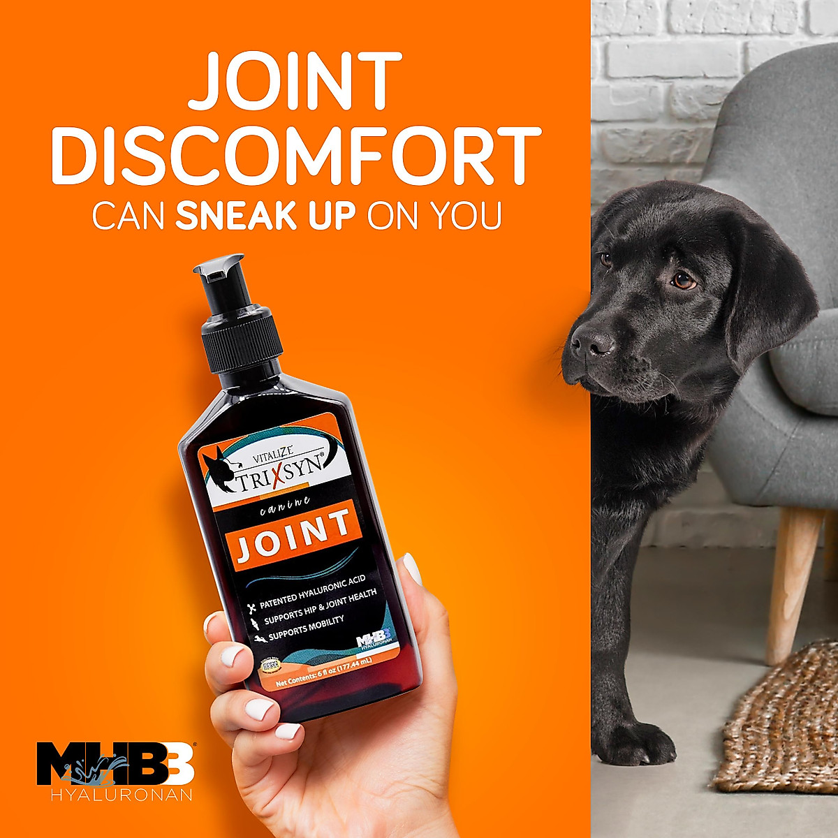 TRIXSYN Canine - All Natural Hip and Joint Care for Dogs- Enhance Joint Mobility and Cartilage Function - Live Healthier and Happier- Patented MHB3 Hylauronan Liquid Formula