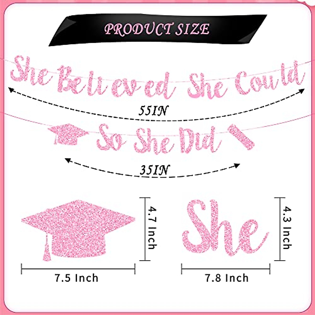 Graduation Glitter Banner, Pink Graduation Party Decorations, She Believed She Could Decorations, Glitter Graduation Sign, Congrats Grad Glitter Supplies, Congratulation Graduation Decorations