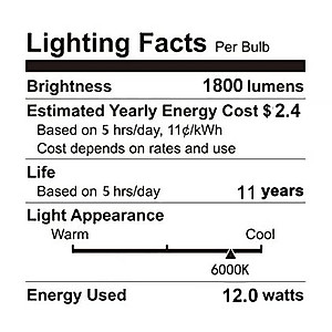 RAYHOO 12W LED Light Bulbs Incandescent 100-150 Watts Equivalent, E26/E27 Base, 1800Lumens Ultra Bright, Non-Dimmable,Pack of 2 (6000K White)