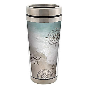 Elanze Designs The Beach Restores the Soul Stainless Steel 16 oz Travel Mug with Lid