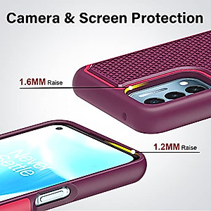 NTZW for OnePlus Nord N200 5G Case: Heavy Duty Shockproof Protective Phone Case [2 Tempered Glass Screen Protector] Anti-slip Textured Hard Cover + Soft Silicone Bumper, Military Armor Case - Burgundy