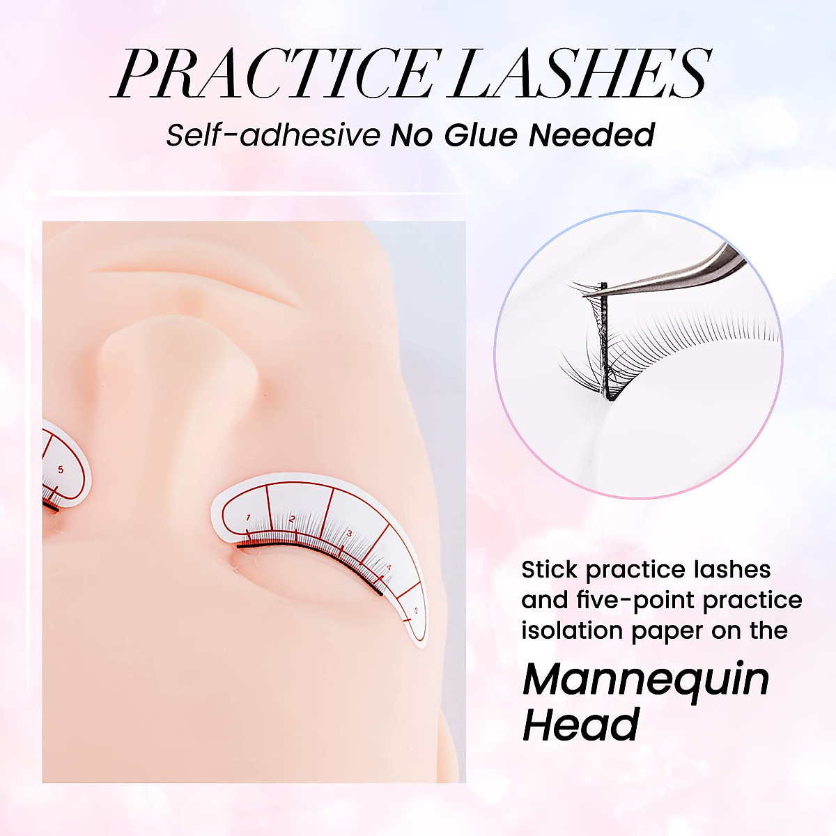 LANKIZ Eyelash Extension Kit, 448pcs Lash Practice Kit, Lash Kit for Eyelash Extensions Beginners, Eyelash Extension Supplies with Lash Mannequin Head for Training Makeup Practice