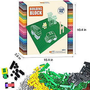 Unirolic Classic Building Bricks Set, 1546 Pieces Basic Building Blocks with Wheels, STEM Creative Compatible with All Major Brands, Ideal Educational Toy for Kids Teens