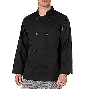 Chef Code Men's 8 Pearl Button Chef Coat, Black, M