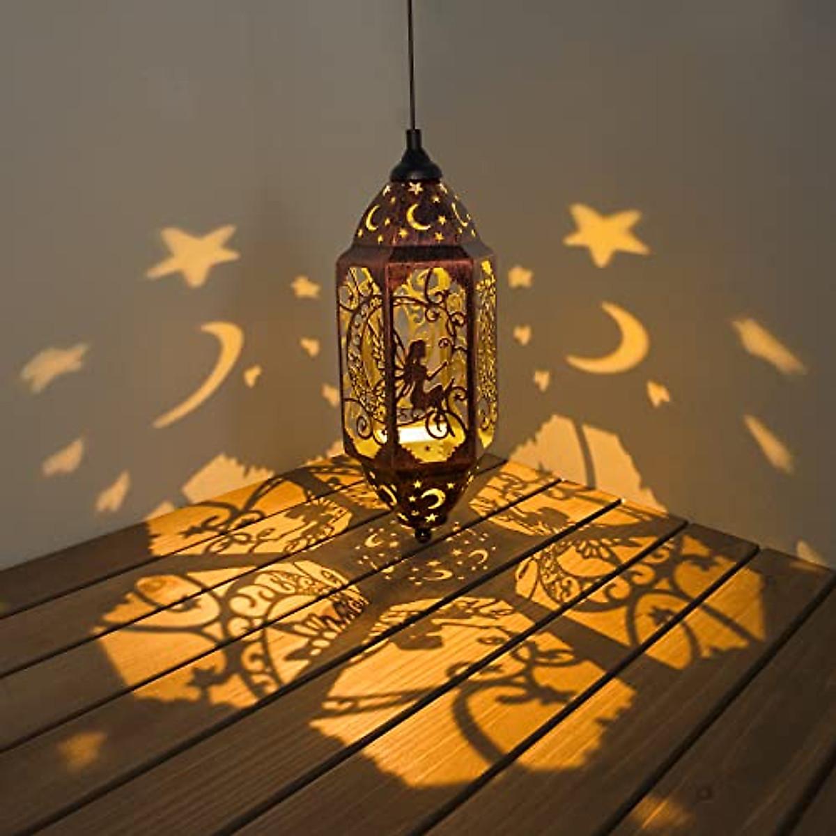 Go2garden Solar Hanging Lanterns Outdoor Waterproof, Big Fairy Moon Metal Decorative Solar Lights for Patio, Yard, Pathway, Garden Décor, Birthday Gifts for Mother, Mom (2Pack, Red Copper)