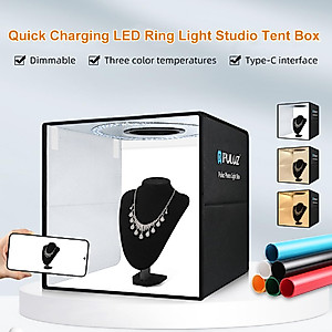 Portable Photo Studio Light Box, 15.8"x15.8"x15.8" Mini Photo Booth Light Box Photography, 3-Color Dimmable Folding Shooting Tent Kit with 160 LED Lights & 6 PVC Backdrops for Product Photography