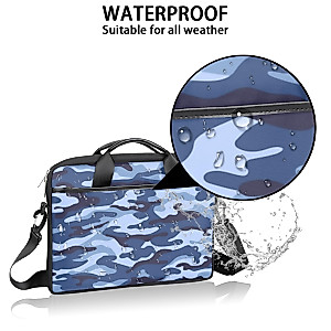 Blue Camouflage Laptop Computer Bag Waterproof Shoulder Messenger Bag 13-15 inch Durable Laptop Tote Bag with Shoulder Strap Handle Lightweight Crossbody Briefcase