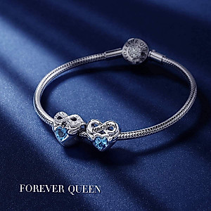 FOREVER QUEEN March Birthstone Charms for Charms Bracelet- 925 Sterling Silver Bead Endless Love Charms, Happy Birthday Charms for Bracelet and Necklace