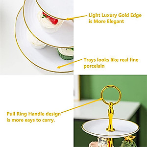 5 Pcs White & Gold Cupcake Stand Set, Plastic Dessert Table Display Set, Tiered Cupcake Holder Candy Fruit Plate Decoration for Wedding Birthday Party Celebration