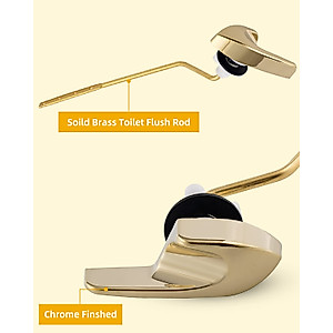 iFealClear Polished Gold Universal Toilet Tank Flush Lever Handle, Brass Side/Angle Mount Toilet Handle Compatible with Kohler K-GP30324-CP, Stainless Steel Flapper Chain