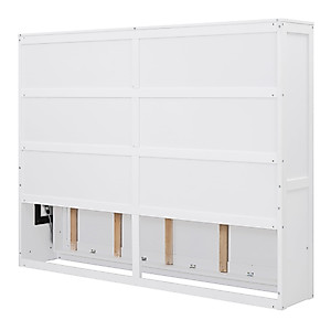 RUNNA Multifunctional Queen Size Murphy Bed Wall Bed,Solid Wood Wall Bed can be Folded into a Cabinet,Saves Bedroom Space, Ideal for Guest Rooms and Offices (White#Plywood+)