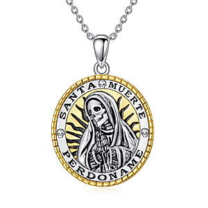 YAFEINI Santa Muerte Necklace 925 Sterling Silver Santa Muerte Pendant Sugar Skulls Death Mexican Amulet Jewelry…