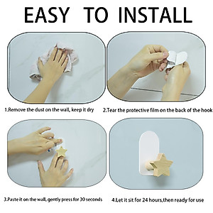 AUXBC 8 PCS Star Shaped Hooks, Kids Room Decorative Hooks, Wood Coat Hooks, Adhesive Mounted Wall Hook for Hanging Coat Clothes Hat Bag Purse and Towel