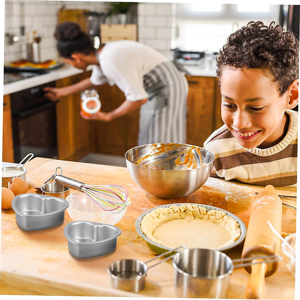 Luxshiny 5pcs Heart Cake Mold, Aluminum Heart Pans Heart Cake Pan Heart Shape Baking Pan for Cake Chocolate Dessert