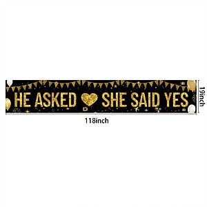 Engagement Party Decorations Black and Gold He Asked She Said Yes Decorations Sign Wedding Engagement Banner