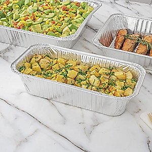 Restaurantware Foil Lux 12.5 x 6.5 Inch Loaf Foil Pans 25 Oven-Ready Foil Trays Lids Sold Separately 1/3 Third-Size 5 LB Silver Aluminum Disposable Baking Pans Freezable