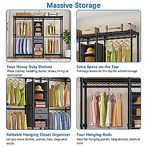 VIPEK V6E Heavy Duty Clothes Rack with 6-Shelf Hanging Closet Organizer, Portable Metal Clothing Rack Large Freestanding Closet Wardrobe for Bedroom, Max Load 780 LBS, Black