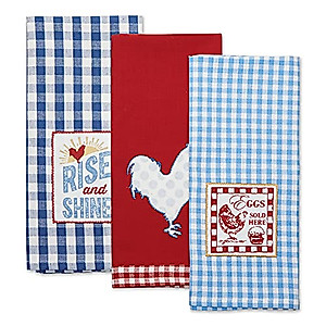 DII Rise and Shine Rooster Collection 100% Cotton Every Day Basic, Dishtowel Set, Rise and Shine 3 Piece (CAMZ35808)