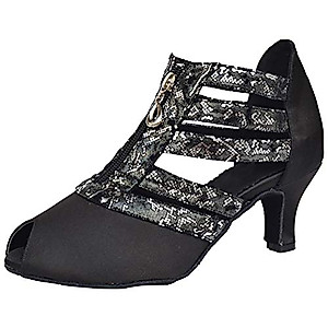 Womens Professional Latin Heels Salsa Zip Ballroom Pumps Jazz Heeled Tango Chacha Peep Toe Bachata Shoes 6CM Heeled SOFE Sole Custom Heel Black US 10.5