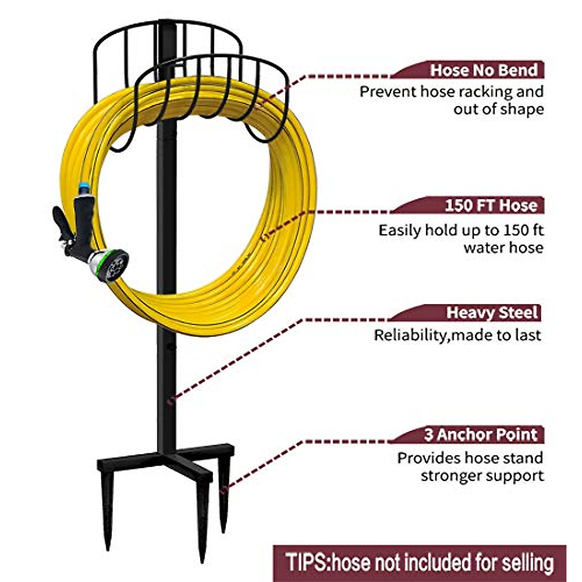 Artigarden Freestanding Garden Hose Holder Hanger, Heavy Duty Metal Water Hose Storage Stand Rack