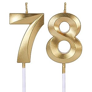 Gold 78th & 87th Birthday Candles for Cakes, Number 78 87 Candle Cake Topper for Party Anniversary Wedding Celebration Decoration