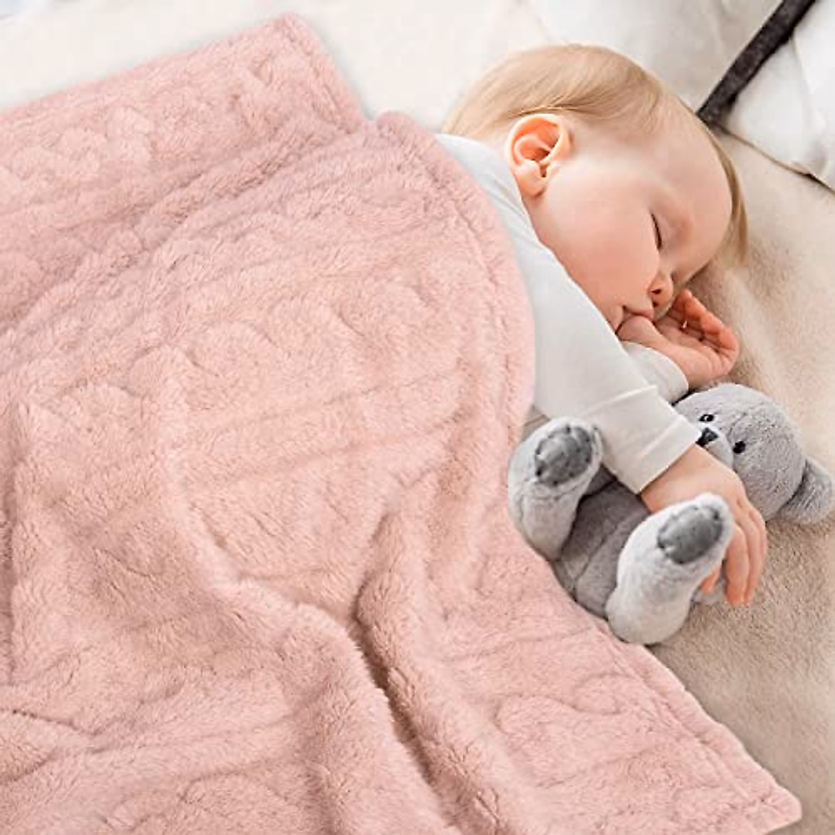 HOMRITAR Baby Blanket for Girls Toddlers 3D Fleece Fluffy Fuzzy Blanket for Baby (30x40inch, Pink, Grey)