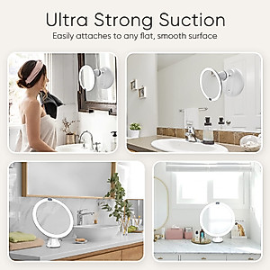 KEDSUM Upgraded 9" Rechargeable 10x Magnifying Makeup Mirror with Lights, Dimmable Lighted Vanity Mirror with Magnification and A Large Suction Cup, Touch Button, 360 Degree Rotation