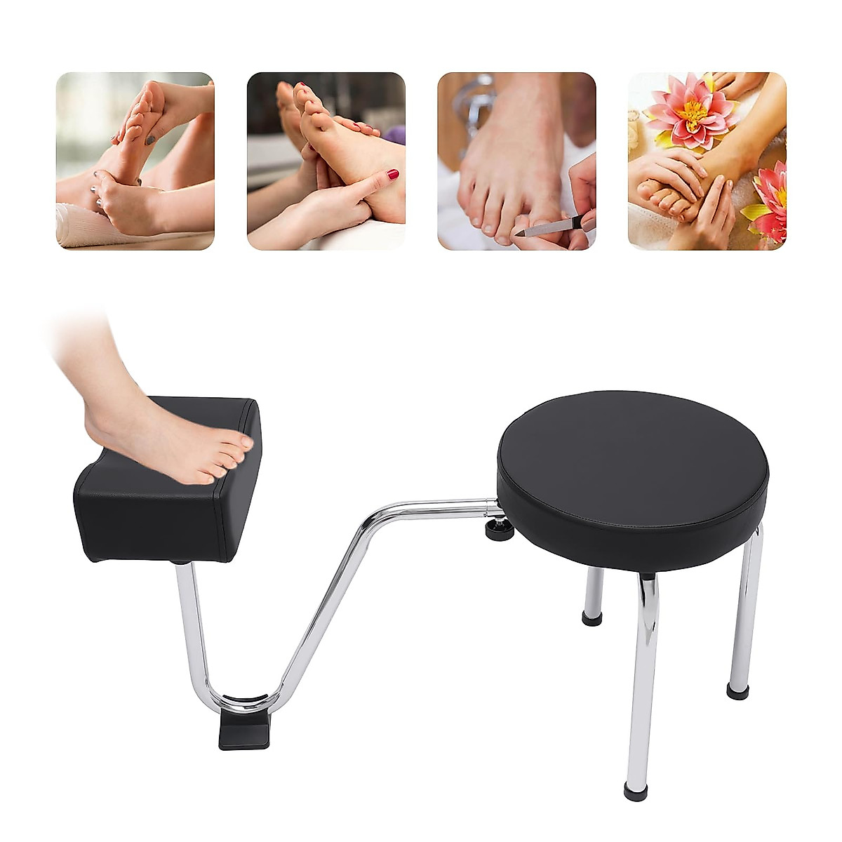 HuaShuani Pedicure Foot Rest Stool Chair,Professional Manicurist Pedicure Stool,Adjustable Leg Rest PVC Pad Pedicure Foot Rest Stand for Nail Tech Spa Beauty Salon Studio Equipment Supplies (Black)