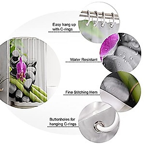 ZOE STORE 72" x 84" Shower Curtain with Hooks, Zen Basalt Stone Orchid Flower and - Waterproof Polyester Cloth Bath Curtains Sets for Bathroom Decoration