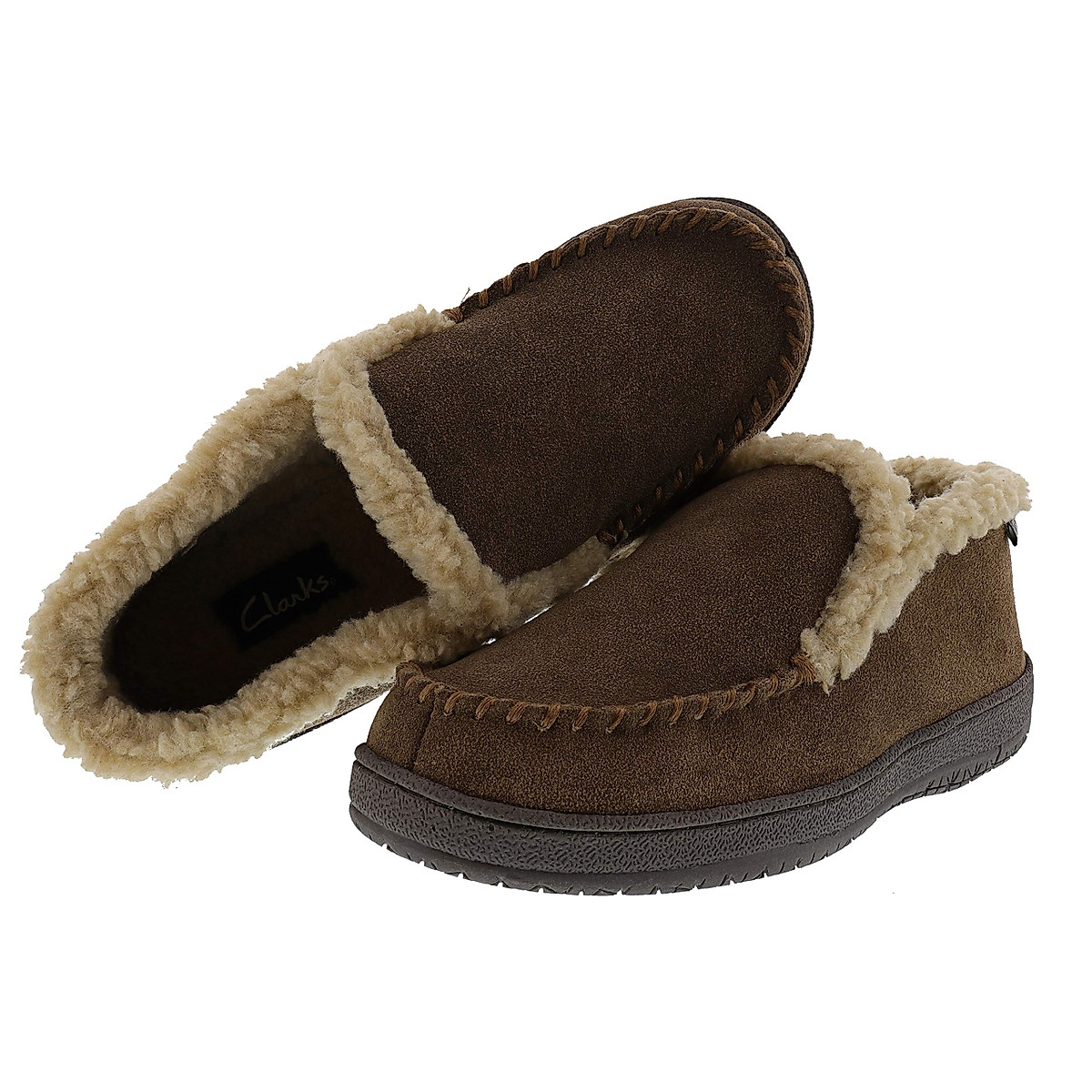 Clarks Sage Suede Moccasin Faux Fur Lining Indoor Outdoor Bootie Slippers (Sage Suede, 12)
