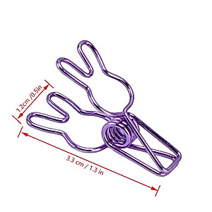 20Pcs Rabbit Bunny Shaped Binder Clips, Rabbit Shape Paper Clips Bookmarks Clips Binder Clips Combination Page Markers for Office Home School(Purple)